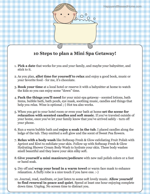 FREE Printable with 10 Steps to Plan a Mini Spa Getaway