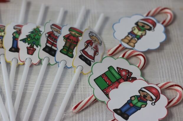 Christmas themed straw toppers and candy cane stickers